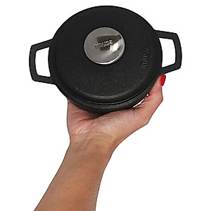 IMUSA Traditional Colombian Mini Nonstick Caldero (Dutch Oven) for Cooking and Serving, 0.7 Quart, Silver,Black