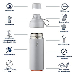 Ocean Bottle - Recycled Stainless Steel Drinks Reusable Water Bottle - Eco-Friendly & Reusable - Rock Grey - 500ml