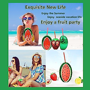 2 PCS,Watermelon and Strawberry Disco Ball Cups With Red Straw,for Party, Removable and Reusable,at The Seaside and Pool.