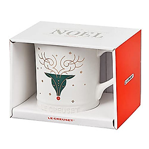 Le Creuset Stoneware Noel Collection Reindeer Face Mug, White w/Applique, 14 oz.