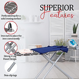 Tidy Zebra Ironing Board Made in USA – Compact Space Saving Standard Ironing Table with Extra Thick Cotton Ironing Boards Cover & Iron Rest – Collapsible Ironing Board for Easy Storage