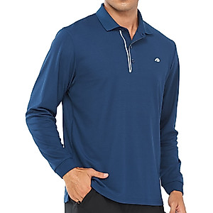 ALLZERO Men's Polo Shirt Quick Dry Long and Short Sleeve Activewear Shirts Performance Athletic Tennis Golf Collar Shirts DARKBLUE XL