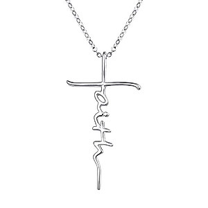 PRAYMOS Sterling Silver Faith Cross Necklace for Women Dainty Necklace Mothers Day Gifts Christian Religious Confirmation Jewelry Gifts for Women