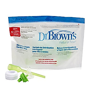Dr. Brown's Microwave Steam Sterilizer Bags for Baby Bottles, Nipples, Bottle Parts, Pacifiers, Teethers and Breast Pump Parts - 5 Count(Pack of 1)