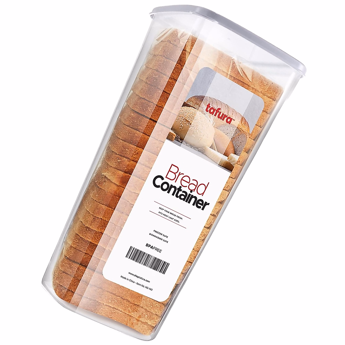 Tafura Bread Container | Bread Storage Container | Plastic Bread Box | Bread Loaf Keeper with White Lid | Bread Saver Dispenser, BPA Free
