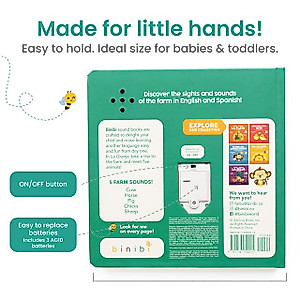Binibi Spanish Books for Babies & Toddlers 1-3 La Granja Interactive Bilingual Sound Book with Farm Animal Sounds | Bilingual Children's Book | Spanish Learning for Kids | Libro en español para bebés