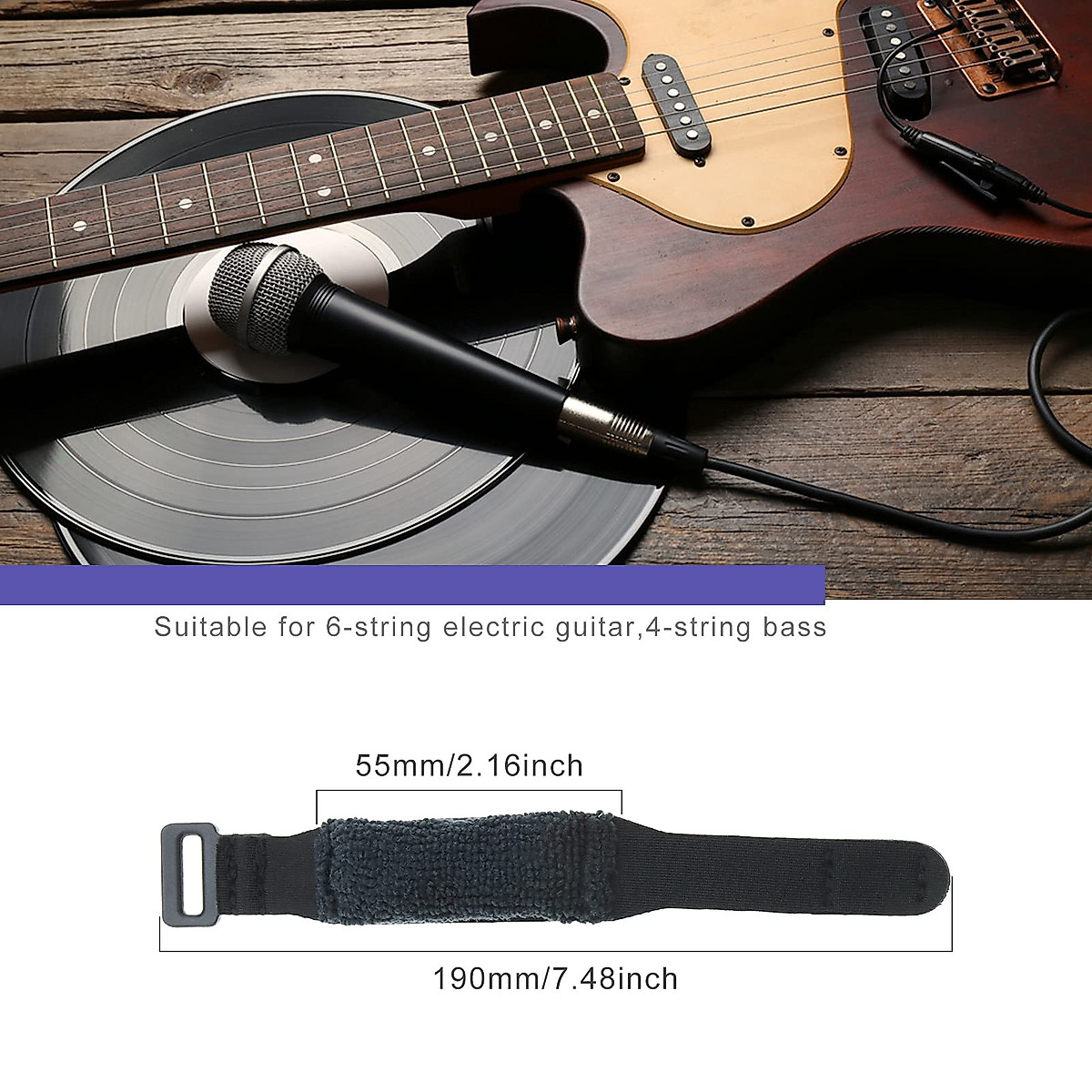 Micro Traders Guitar Fret String Wraps Belt Reduce Noise Silencer Fretboard Black 190mm Musical Instrument Supplies Fit for 6-string Guitar4-string Bass