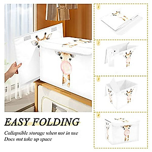 CaTaKu Giraffe Cartoon Cute Storage Bins with Lids and Handles, Fabric Large Storage Container Cube Basket with Lid Decorative Storage Boxes for Organizing Clothes