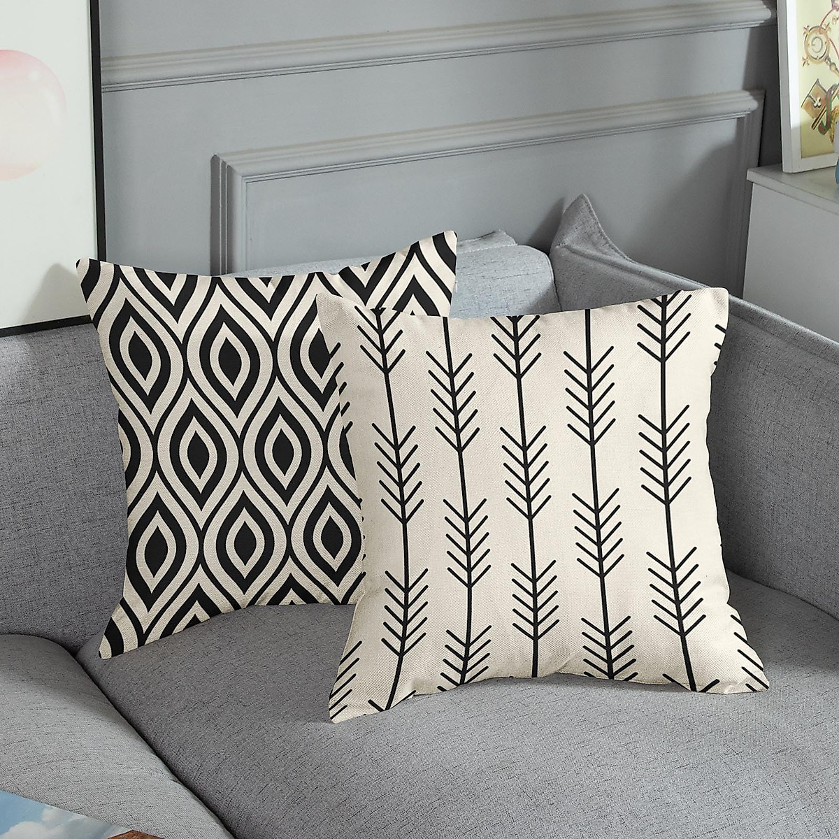 Sanwarm Throw Pillow Covers Home Decor Set of 4 Camouflage Dot Abstract Paint Black Pillow Cases Decorative 18 x 18 Inches Outdoor Cushion Couch Sofa Pillowcases