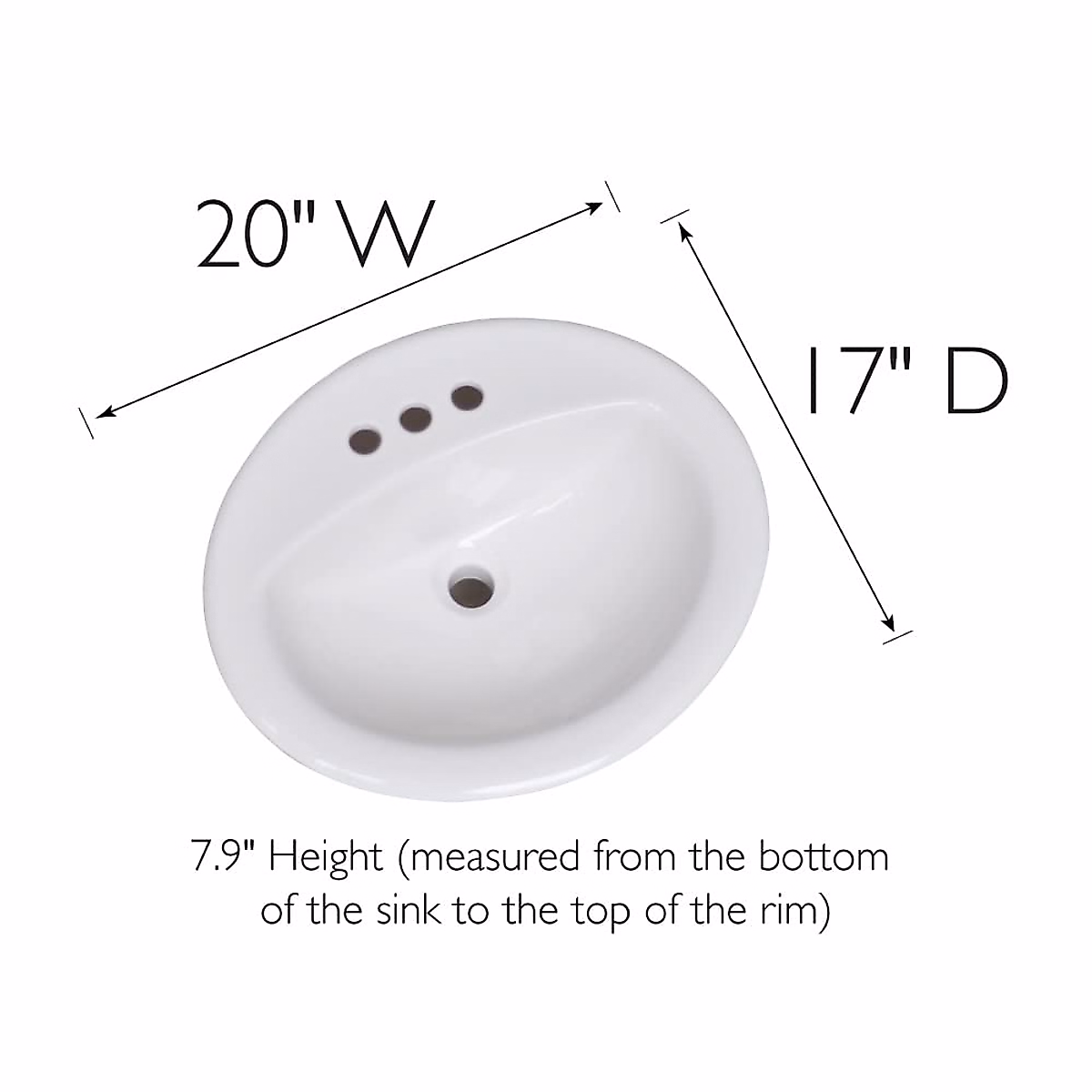 Design House 583203-WHT Traditional Simple Oval Drop-In Sink 20x17 Single Basin in White