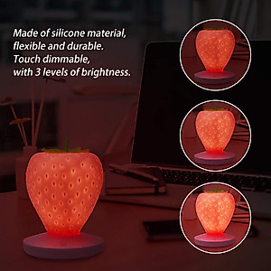LVOERTUIG Strawberry Night Light, Cute Silicone Strawberry Lamp, LED Cute Night Light, Bedside Color Changing Lamp, 3 Modes Touch for Birthday, Christmas