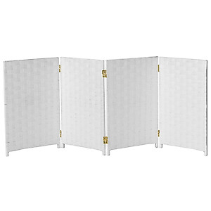Red Lantern 2 ft. Short Woven Fiber Folding Screen - 4 Panel - White