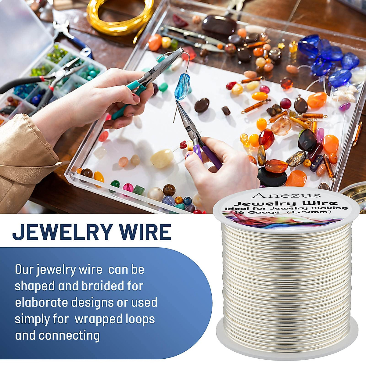 16 Gauge Jewelry Wire, Anezus Silver Craft Wire Tarnish Resistant Copper Wire for Jewelry Making, Wire Wrapping and Crafting