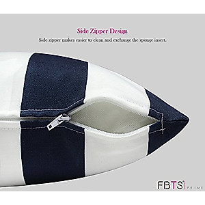 FBTS Prime Outdoor Waterproof Decorative Throw Pillows with Inserts for Patio Furniture, 18x18 Inch Fade Resistant Patio Garden Cushions for Couch Bed Sofa, Striped Navy
