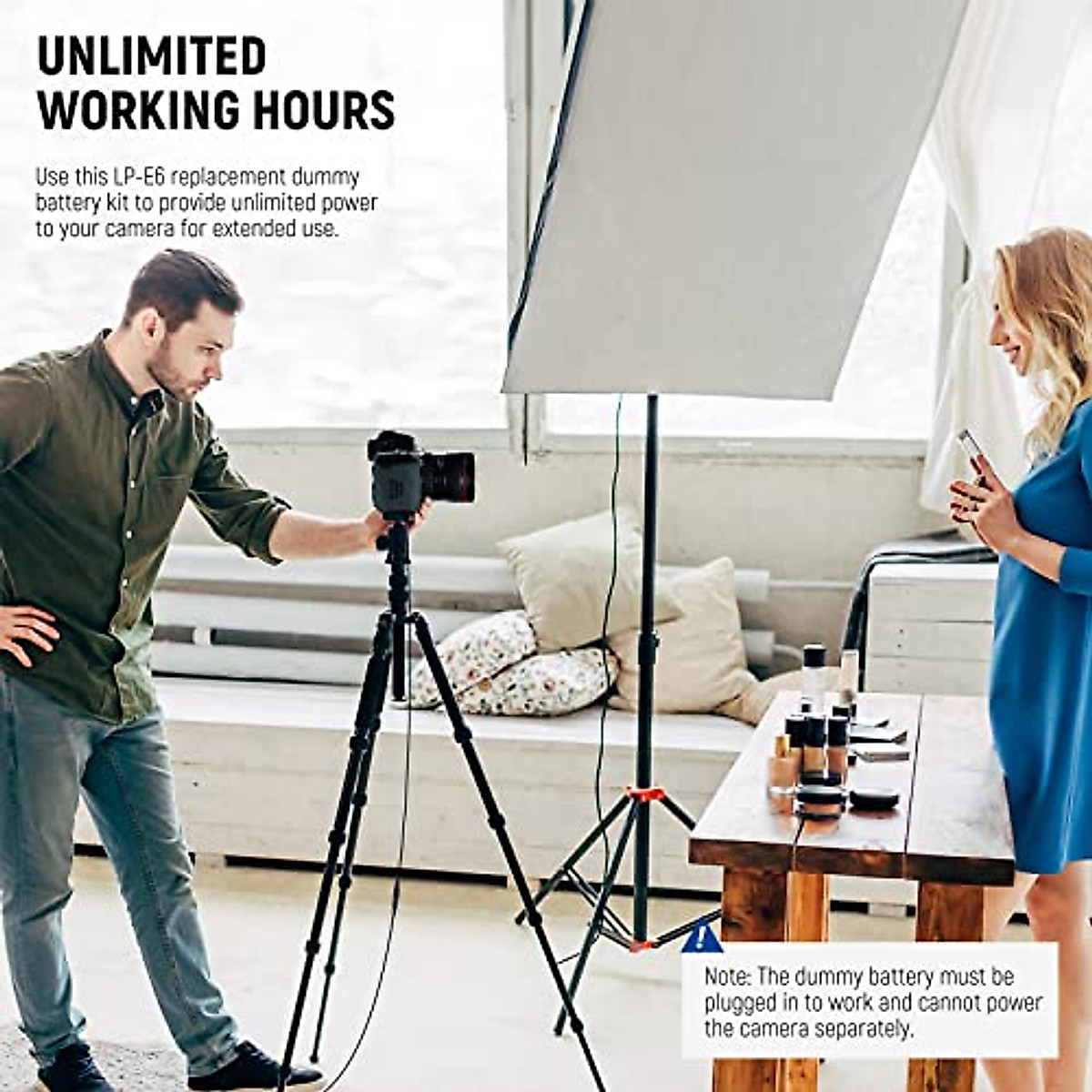 NEEWER Dummy Battery Replacement for LP-E6 LP-E6N LP-E6NH with DC Coupler and AC Power Adapter Compatible with Canon EOS R Ra R3 R5 R5C R6 R6II R7 5D 6D 7D Mark II/III/IV 5DS 5DSR 60D 70D 80D 90D