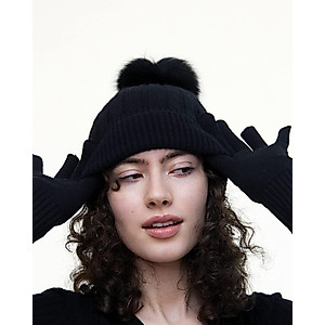 State Cashmere Jersey Knit Gloves with Ribbed Cuffs - Classic Design for Men & Women Made with 100% Pure Inner Mongolian Cashmere - Ultra Warm Winter Accessories - (Black, One Size)