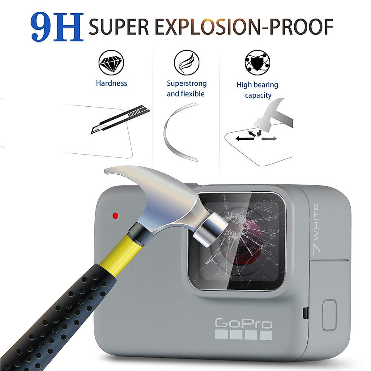 [ 4-Pack ] Diruite for GoPro Hero 7 Silver White Screen Protector, 2.5D 9H Hardness Ultra-thin Tempered Glass for GoPro Hero 7 Silver White Camera Screen Protector [Anti-Scratch]