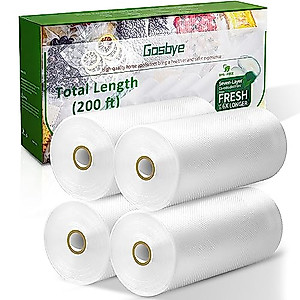 Gasbye Vacuum Sealer Bags, [200ft Mega-Pack] 4 Rolls each 8"x50' Food Saver Vacuum Sealer Bags Rolls for Custom Fit Airtight Freshness & Sous Vide, BPA Free, 7-Layer Ultra-Thick Anti-Puncture Design
