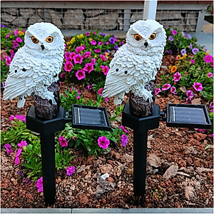 MXJIAELE Owl Solar Lights Garden for Home Decorations Owls Night Lights for Outdoor Garden Yard White Owls LED Light Stake Garden Decor (White