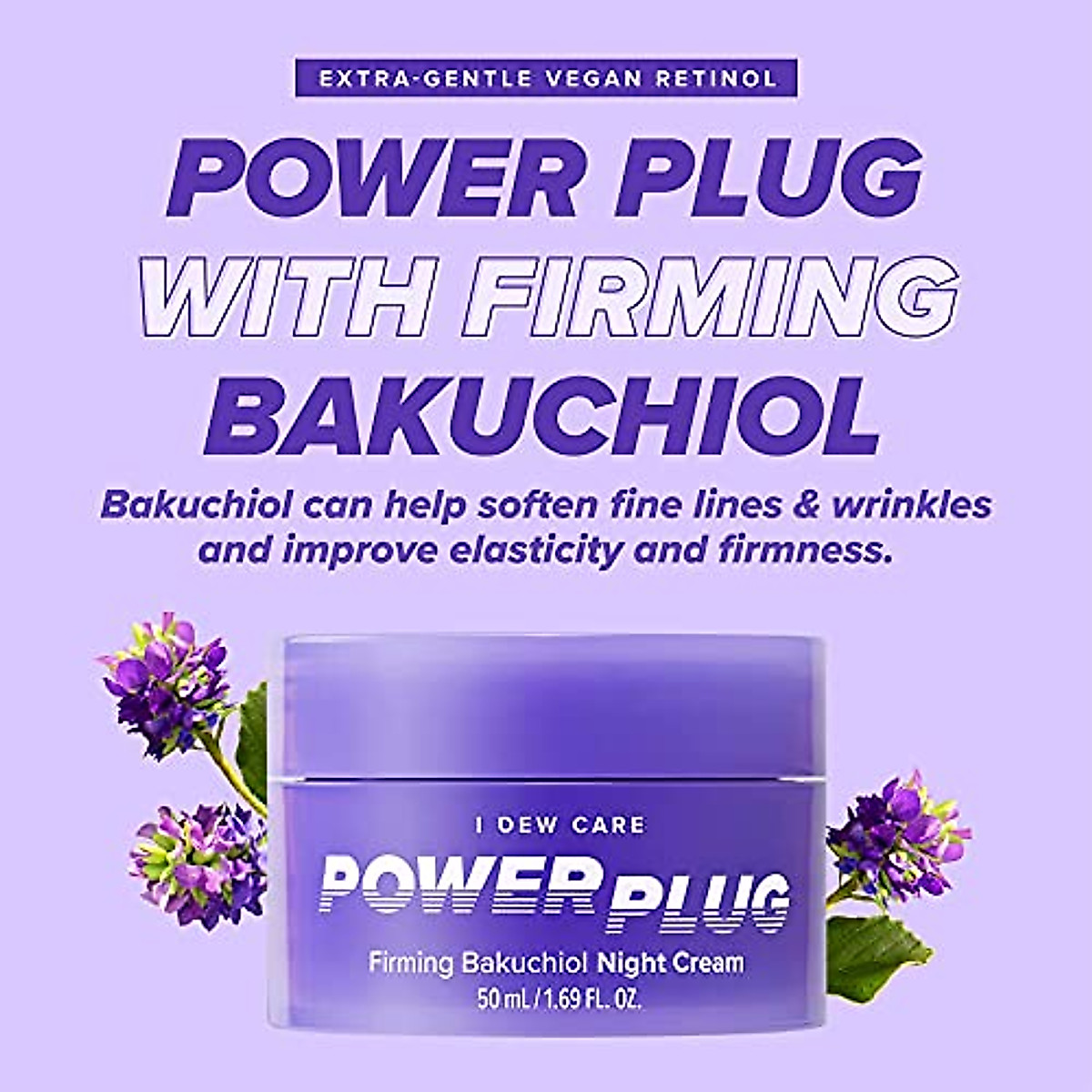 I DEW CARE Power Plug I Natural Retinol Alternative Bakuchiol Firming Night Cream + Peel Lit Citric Acid Peel Pads Bundle