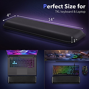 Gimars Ergonomic Gaming TKL Keyboard Wrist Rest, Memory Foam Wrist Support with Stitched Edge, Anti-Slip Tenkeyless Keyboard Wrist Pad for Office, Gaming, Computer PC Laptop