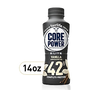 Core Power Fairlife Elite 42g High Protein Milk Shake Bottle, Ready To Drink for Workout Recovery, kosher, Liquid, Vanilla, 14 Fl Oz (Pack of 12)
