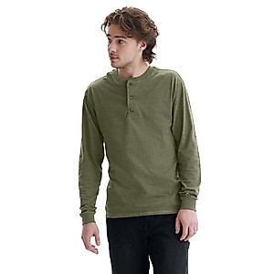 Hanes mens Beefy Long Sleeve Three-button Henley Shirt, Camouflage Green Heather, Medium US