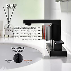 KENES Black 2 Handle Bathroom Sink Faucet Matte Black 4 Inch Centerset Bathroom Faucet Modern Vanity Faucet 3 Holes Lavatory Faucet with Lead-Free Supply Hose, KE-9051-2