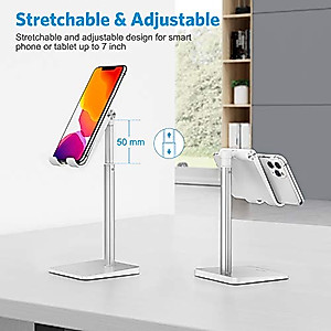 Cell Phone Stand, OMOTON Adjustable Angle Height Desk Phone Dock Holder for iPhone SE 2/11 / 11 Pro/XS Max/XR, Samsung Galaxy S20 / S10 / S9 / S8 and Other Phones (3.5-7.0-Inch),Silver