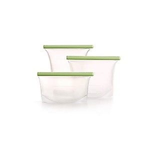 Lekue Reusable Silicone Bags for Airtight Food Storage and Sous Vide Cooking, Set of 3, Frost