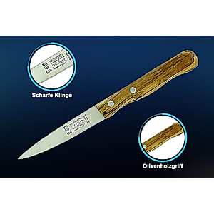 SMI - Paring Knife Fruit Knife Vegetable Knife Olive Wooden Handle Stainless Steel Solingen Knife Made in Germany - Not Dishwasher Safe