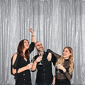 Sugargirl Silver Sequin Backdrop Curtain 4 Panels 2FTx8FT Glitter Silver Background Drapes Sparkle Photography Backdrop for Party Wedding Birthday Wall Decoration