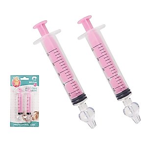 Nasal Irrigation for Baby - Nasal Syringe for Baby - 2PCS Professional Baby Nose Sucker with Cleanable and Reusable Silicone Nasal Suction Tip forIrrigation, Nasal Spray, Nasal Hygiene (Pink)