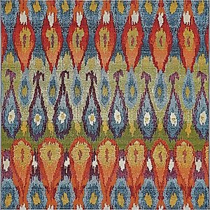 Unique Loom Outdoor Modern Collection Area Rug - Ikat (5' 4" Square, Multi/ Burgundy)