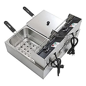 PartyHut 12 Liter/12.6 Quart Dual-tank Commercial Deep Fryer Machine, Double Basins Large Capacity Stainless Steel Countertop Fryer, 110v Double Two Tank Design for Small Business and Events