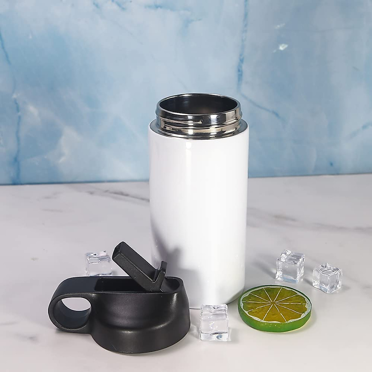 AGH 12 oz Sublimation Tumbler Blanks Skinny Straight Kids Water Bottle Stainless Steel Insulated Kids Tumbler Vacuum Flask with Straw and Handle Lid for Tumbler Heat Press Sublimation Printing