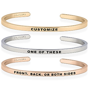 Dolceoro Personalized Mantra Cuff Bracelet Jewelry - Customize Outside 3mm Wide, Shiny 316L Surgical Steel