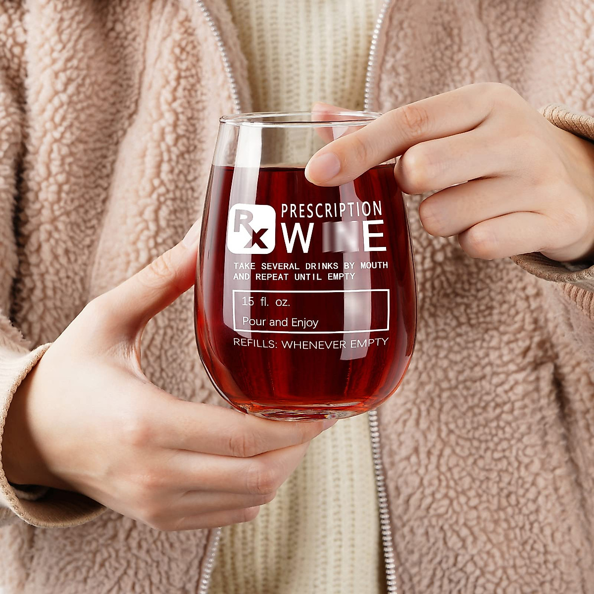 Gtmileo Wine Lover Gift - Funny Prescription Wine Stemless Wine Glass, Gift for Doctors, Nurses, Pharmacy, Pharmacist,Wine Lovers, Friends, Unique Gag Gift for Nurses Day, Birthday, Christmas, 15Oz