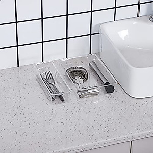 Cq acrylic 16-Piece Clear Plastic Drawer Dividers Organizer Tray for Makeup,Kitchen Utensils,Jewelries and Gadgets,5 Sizes Plastic Vanity Drawer Organizers and Storage Bins Clear