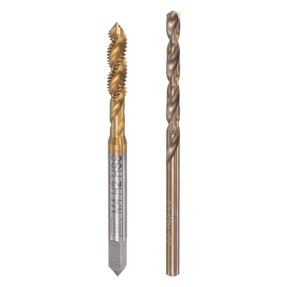 uxcell M4 x 0.7 Spiral Flute Tap 3.3mm Drill Bit Set, Metric Titanium Plated M35 Cobalt High Speed Steel Machine Threading Screw Tap Drilling Tool