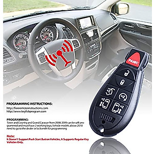 OEM Keyless Entry Remote Key Fob Replacement fit 2008-2019 Dodge Grand Caravan, 2008-2016 Chrysler Town and Country (M3N5WY783X IYZ-C01C 433MHZ 7Btn) Set of 2