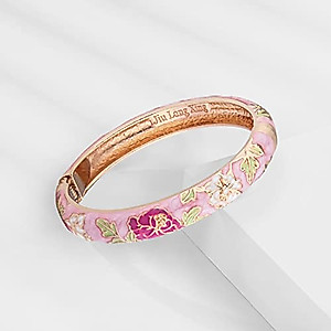 UJOY Fashion Cloisonne Bracelets Set Gold Plated Enameled Jewelry Spring Hinged Metal Cuff Bangles Gift Box Packed 55A106-55A113 white rose