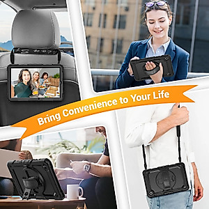 SEYMAC Case for Samsung Galaxy Tab S6 Lite 10.4'' 2024/2022/2020 (SM-P620/P610/P615), Heavy Duty Full-Body Shockproof Protective Case with Screen Protector, Rotating Stand, Hand/Shoulder Strap, Black