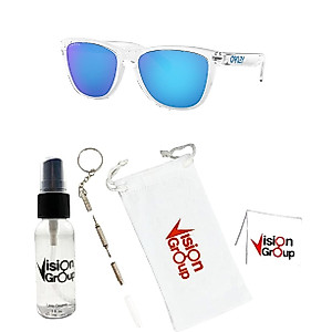 Oakley OO9013 Frogskins Sunglasses+ Vision Group Accessories Bundle (Crystal Clear/Prizm Sapphire (9013D0))