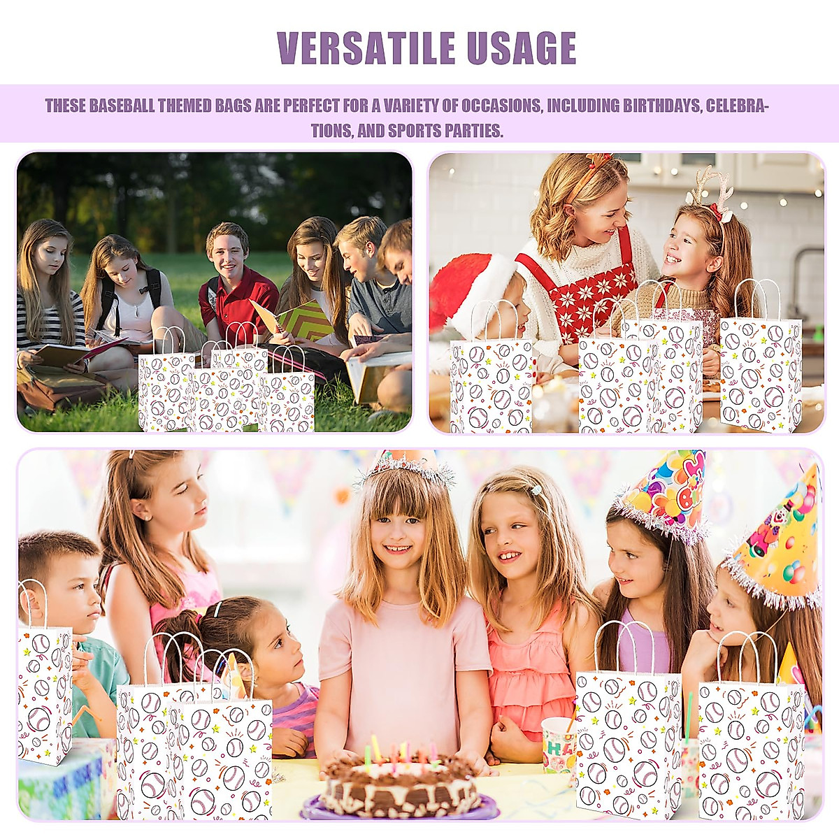 Shindel 16PCS Baseball Paper Bags, Party Favor Gift Bags with Handles Goodie Bags for Sport Party Favor 5.5" x 2.8" x 8"