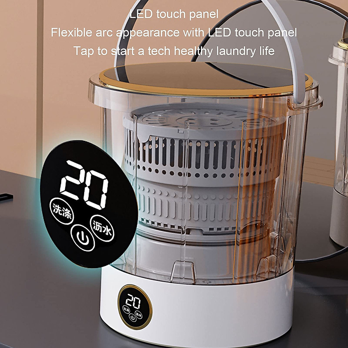 Dpofirs Mini Washing Machine, 6L Capacity Portable Laundry Washer, Blue Lighting Washing, No More Splashing, Home Washer for Camping Apartments Dorms College Rooms (US Plug)