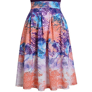 YATHON Women's Vintage Floral Flared A-Line Swing Casual Party Dresses with Pockets (M, YT018-Purple ZR)