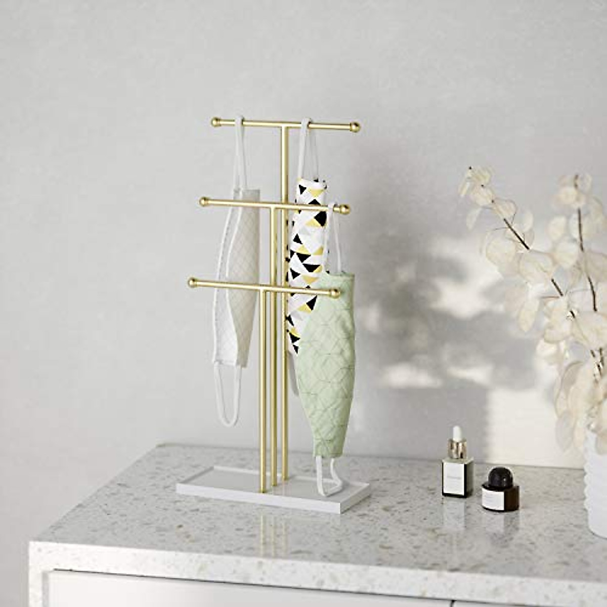 Umbra Trigem Hanging Jewelry Organizer Tiered Tabletop Free Standing Necklace Holder Display, 3, White/Nickel