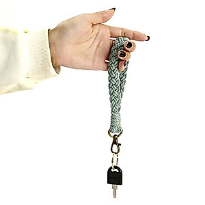 XGALBLA Soft Macrame Keychain Boho Handmade Wristlet Bracelet Keychain Country style Wrist Lanyard Handmade Weave Exquisite Holder for Women(Pea Green)