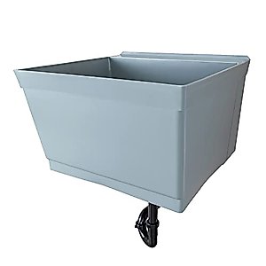 JS Jackson Supplies Tehila Grey Wall-Mounted Utility Sink Tub Kit, Wall-Mounted Utility Tub with Wall Bracket, Floating Utility Sink for Laundry Room, Garage, Workshop, and More